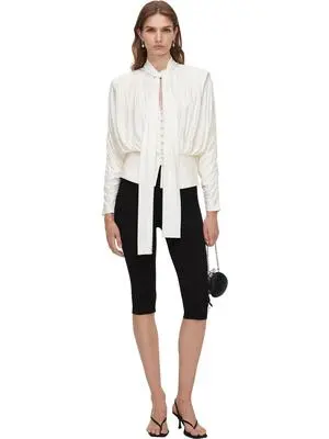 SELF-PORTRAIT SELF-PORTRAIT Pussy Bow Shirt With Removable Shoulder Pads Bianco