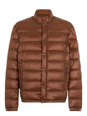 Moncler Quilted Short Puffer Jacket With High Collar - Brown