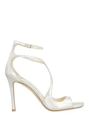 JIMMY CHOO Azia Glitter Leather Square-toe Sandals - Silver