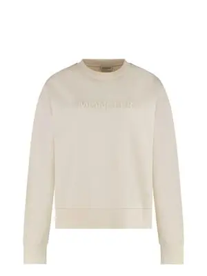Moncler Cotton Jersey Hoodie With Embroidered Logo - Ivory