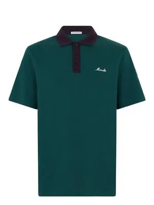 Moncler Short Sleeve Polo In Pique Cotton - Green
