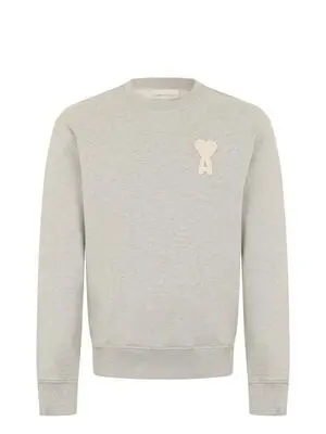 AMI Paris Cotton Crewneck Sweatshirt With Embroidered Detail - Heather Grey