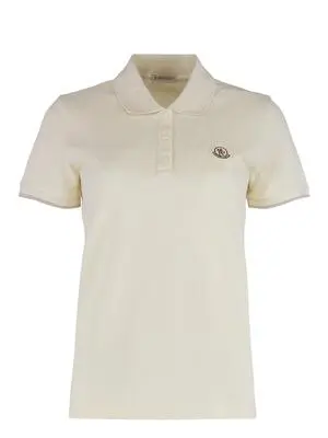 Moncler Cotton Piqué Polo Shirt With Logo Detail - White