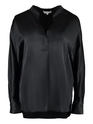 Vince Vince Silk V-Neck Blouse With Buttoned Cuffs Black