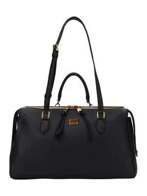 Dolce & Gabbana Textured Leather Tote Handbag With Adjustable Strap - Black