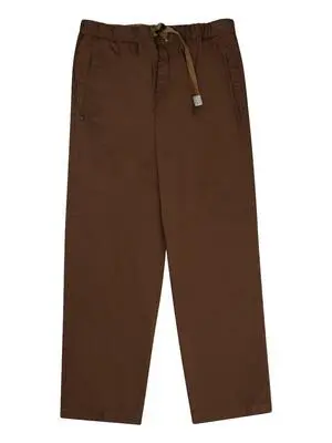 WHITE SAND Belted Cotton Pima Trousers - Brown