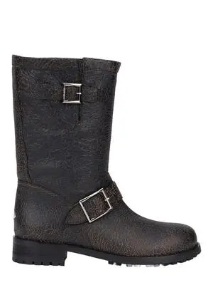 JIMMY CHOO Biker Leather Ankle Boots With Crackled Effect And Side Buckles - Black