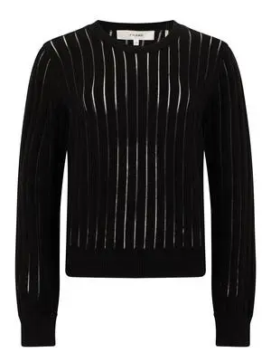 FRAME Ribbed Knit Long Sleeve Sweater - Black
