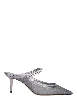 JIMMY CHOO Pointed Toe Kitten Heel Shoe With Rhinestone Strap - Silver