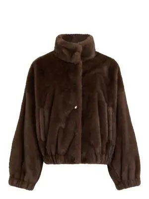 MAX MARA WEEKEND MAX MARA Faux Fur High Collar Cropped Jacket