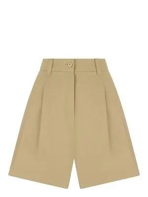 Max Mara WEEKEND MAX MARA Pleated Front Wide-Leg Cotton Bermuda Shorts Beige
