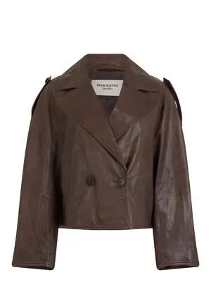 Max Mara Short Double-breasted Leather Jacket - Brown