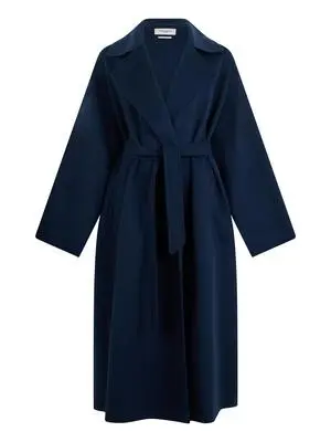 Max Mara Long Virgin Wool Belted Coat - Blue