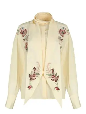 ETRO ETRO Silk Crepe De Chine Floral Print Tie Neck Blouse