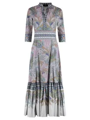 Etro Printed Cotton Midi Dress With 3/4 Sleeves - Multicolor
