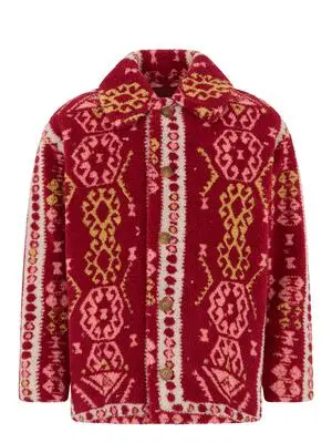 MOTHER Elegant Geometric Pattern Fleece Jacket - Red
