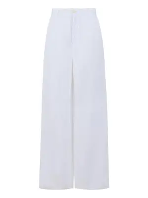 120% Lino High-waist Loose Fit Linen Trousers - White