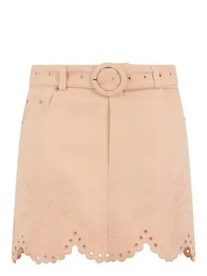 Farm Rio FARM RIO Pastel Embroidered Denim Skirt With Perforated Hem Pink