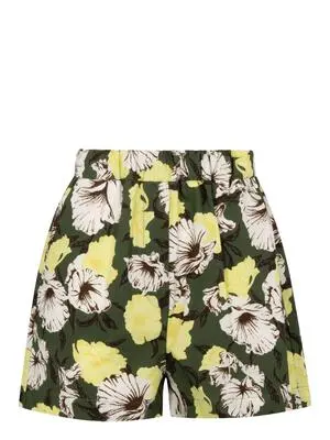 MSGM Floral Cotton Mini Shorts - Green