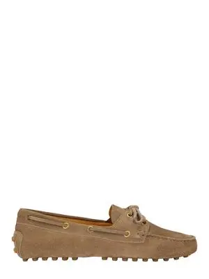 TOD`S Tod's Suede Moc Toe Loafers With Embossed Monogram - Beige