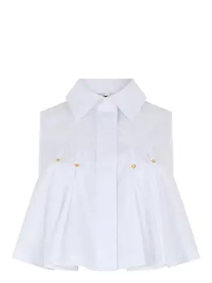 Elisabetta Franchi Sleeveless Poplin Cotton Shirt With Flared Hem - White