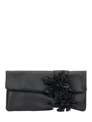 JIMMY CHOO Lambskin Leather Clutch With Floral Detail - Black