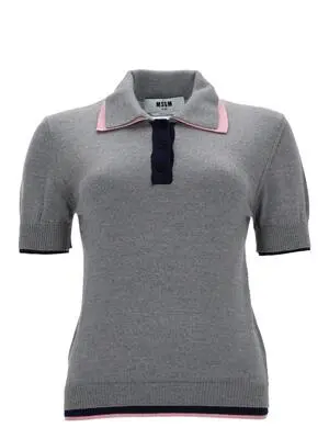 MSGM MSGM Merino Wool Short Sleeve Knit Polo Top Grey