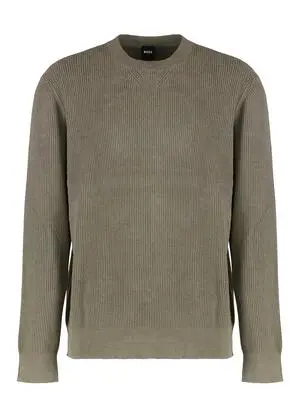 BOSS Velvet Ribbed Effect Crewneck Sweater - Brown