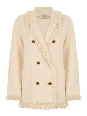 Elisabetta Franchi Double-breasted Blazer With Fringed Detail - Ivory