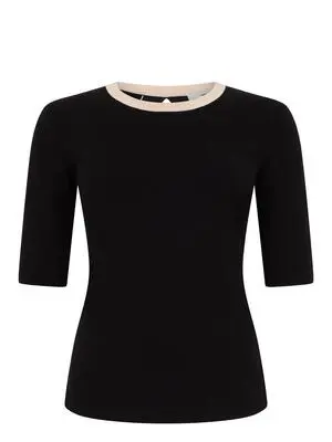 ELISABETTA FRANCHI ELISABETTA FRANCHI Three-Quarter Sleeve Fitted Top With Contrasting Round Neckline