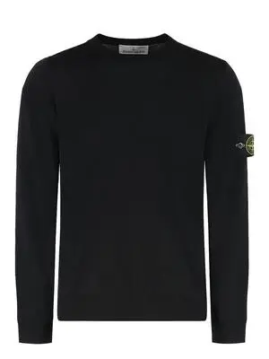 Stone Island STONE ISLAND Virgin Wool Crew-Neck Sweater With Removable Logo Patch Black