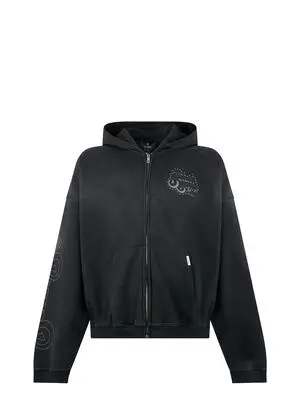 REPRESENT Cropped Zip Hooded Sweatshirt With Chest Logo - Black