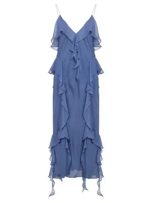 Khaite Pim Silk Ruffled Maxi Dress - Blue