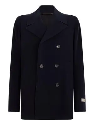 Canali Double-breasted Wool Jacket With Lapel Collar - Blue