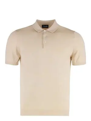 DRUMOHR Ribbed Knit Cotton Polo Shirt - Beige
