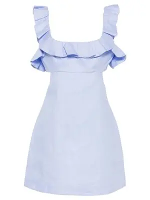 Zimmermann Linen Mini Dress With Side Cut-outs And Back Tie - Azzurro