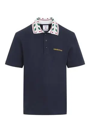 Casablanca Laurel Embroidered-collar Piqué Polo Shirt - Navy