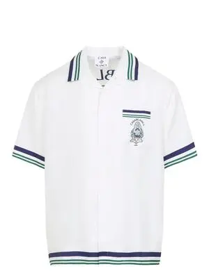 Casablanca Casablanca Hotel Emblem Cuban Collar Short Sleeve Shirt White