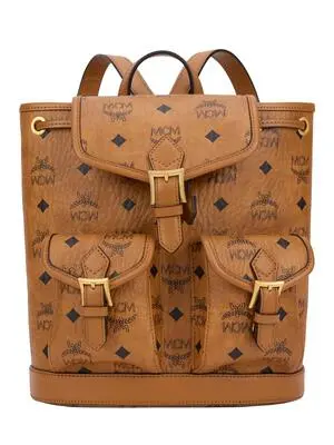 Mcm Synthetic Leather Backpack With Buckle Front Pockets - Camel
