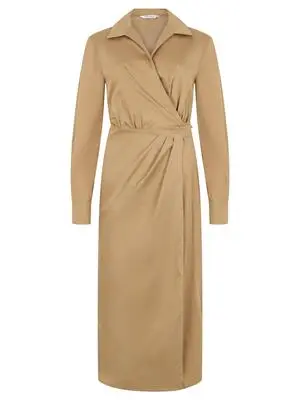 Max Mara Midi Cotton Dress With Cross-over Closure - Beige