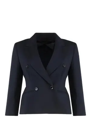 Max Mara Double-breasted Cropped Wool Blazer - Blue