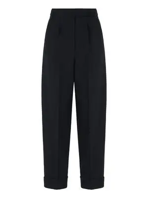 Max Mara MAX MARA High-Waisted Double Stretch Wool Cuffed Hem Pants Blue