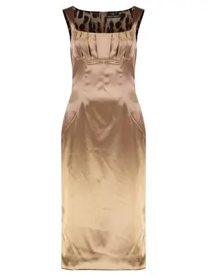 Dolce & Gabbana Stretch Satin Maxi Dress With Back Slit And Animalier Lining - Bronze