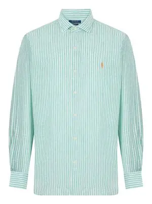Polo Ralph Lauren Polo Ralph Lauren Linen Long-Sleeve Button-Front Shirt With Fine Stripe Texture Green