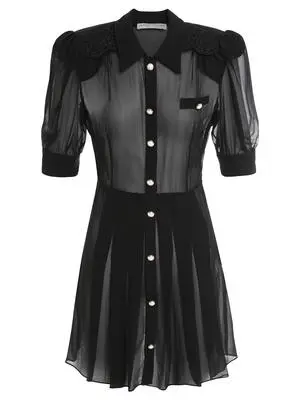 ALESSANDRA RICH Alessandra Rich Black Mini Chemise Dress With Shirt Collar And Pleated Skirt