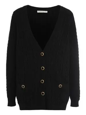 Alessandra Rich Cable Knit Wool Cardigan - Black