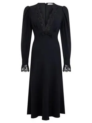 ALESSANDRA RICH ALESSANDRA RICH V-Neck Lace Trimmed Midi Dress