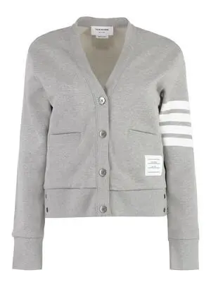 Thom Browne Logo-detail Striped Cotton Cardigan - Grey