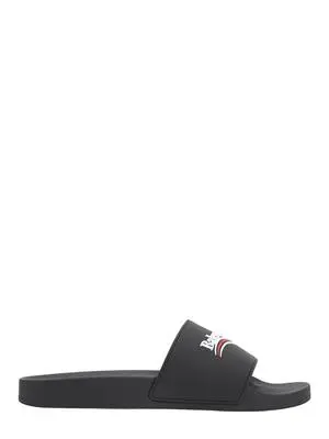 Balenciaga Pool Rubber Political Logo Slide Sandals - Black