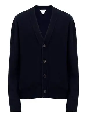 Bottega Veneta Cashmere Cardigan With Intrecciato Leather Patches - Blue